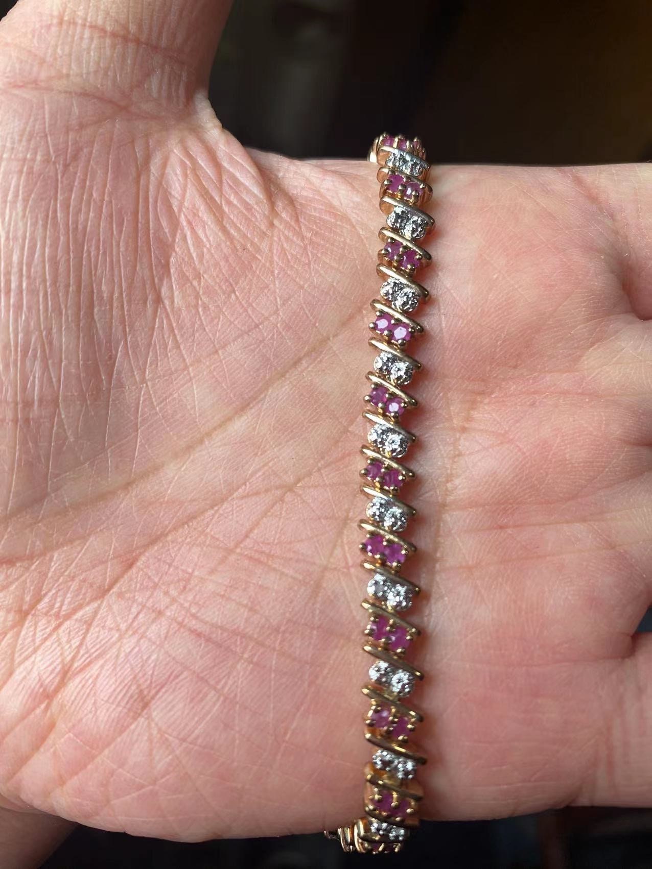 70s-80s 18K Gold With Sliver Red Diamond Bracelet - Etsy