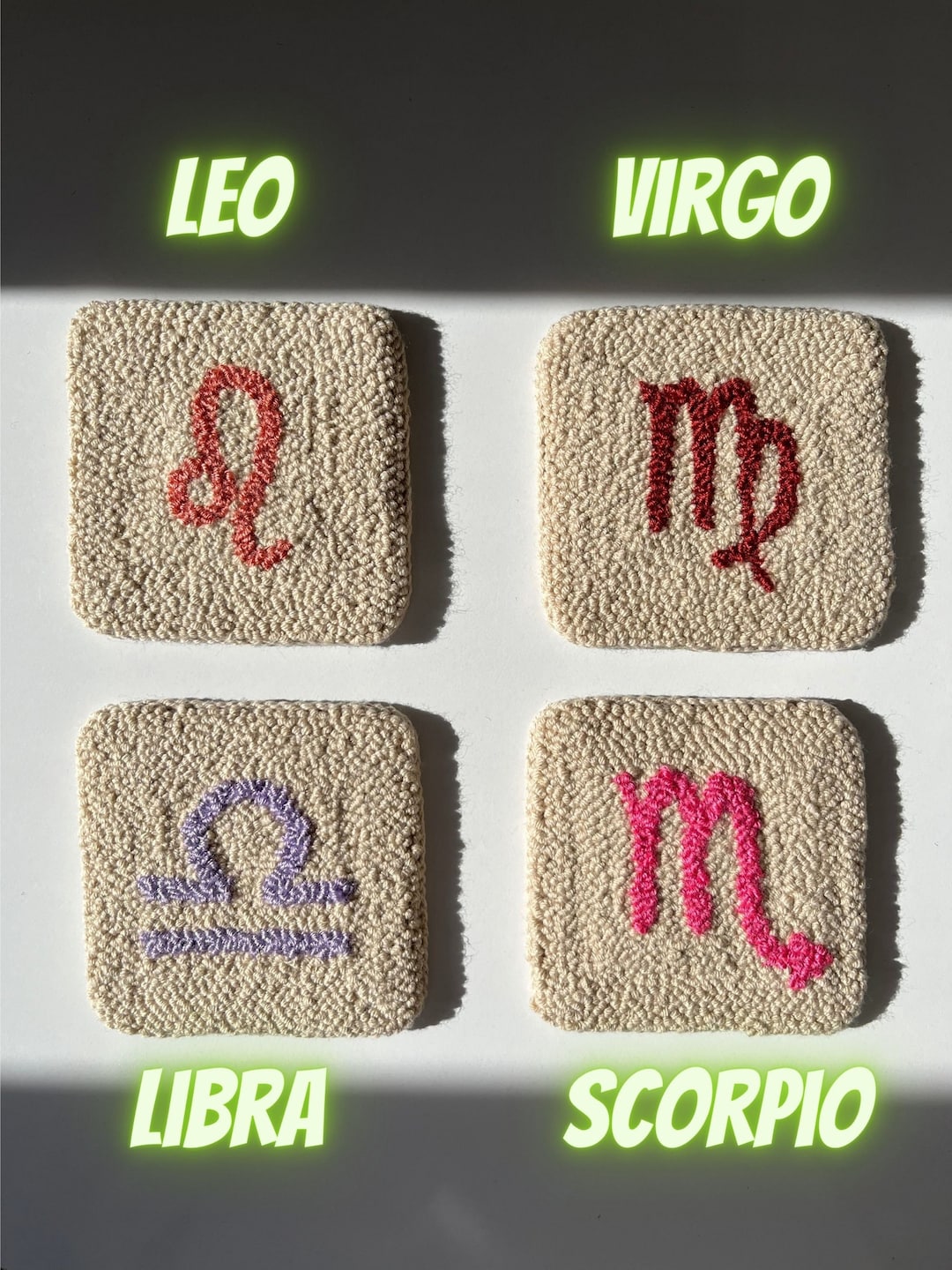 Zodiac Signs Tufted Mug Rug, Punch Needle Coasters, Birthday Gift for ...