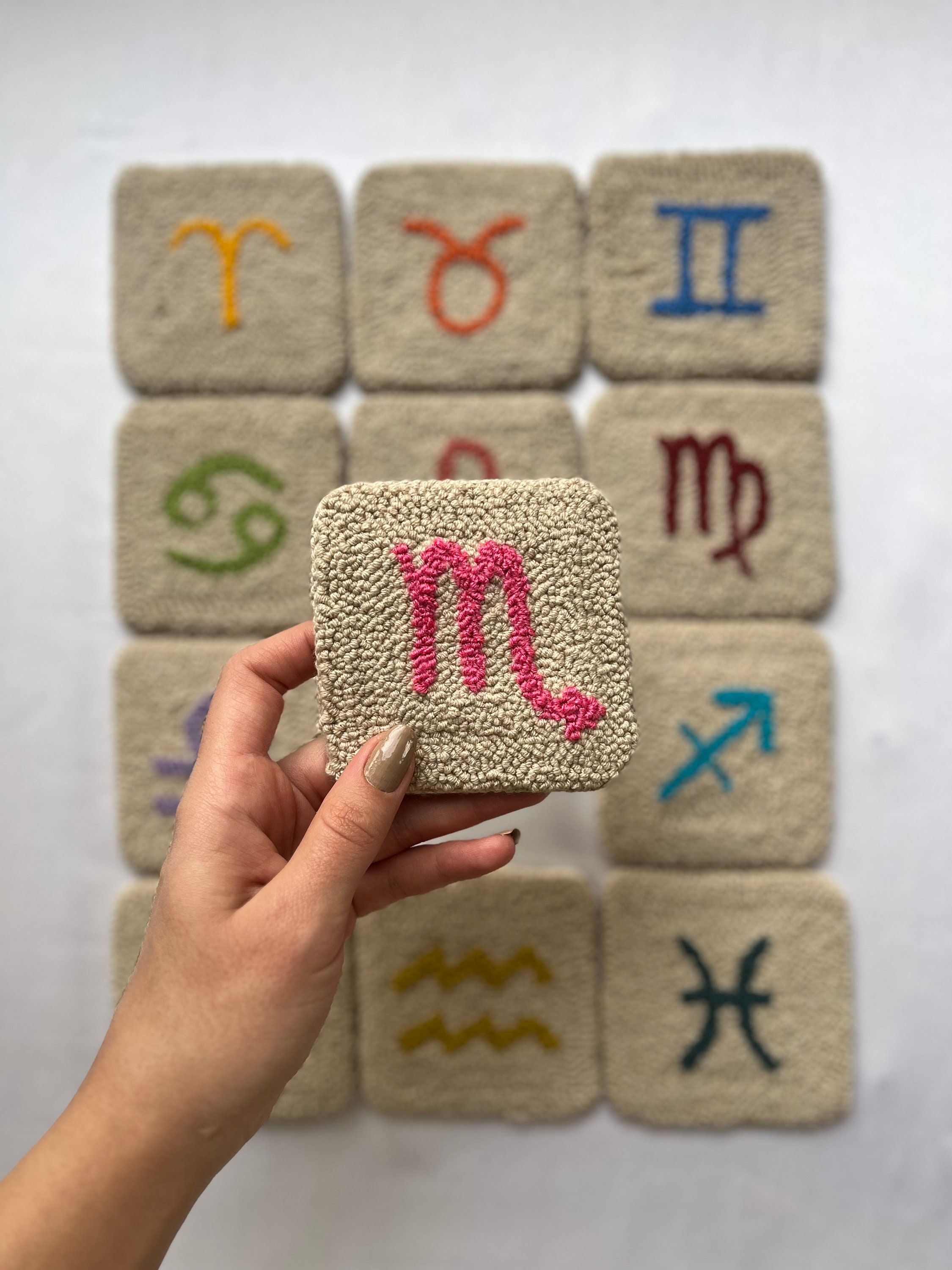Zodiac Signs Tufted Mug Rug, Punch Needle Coasters, Birthday Gift for ...