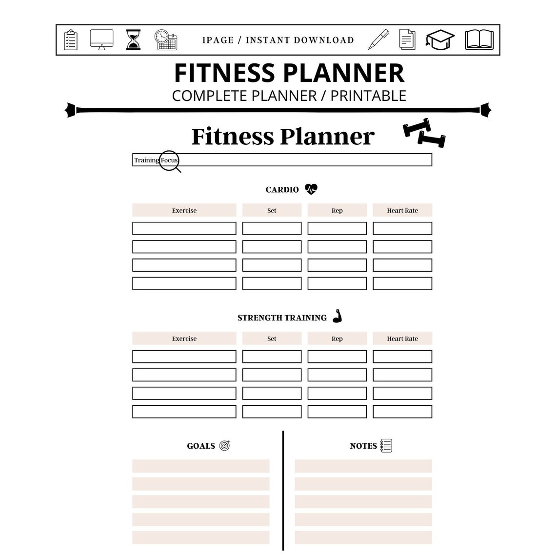 Fitness Planner Printable planner PDF Digital Fitness Planner Fitness ...