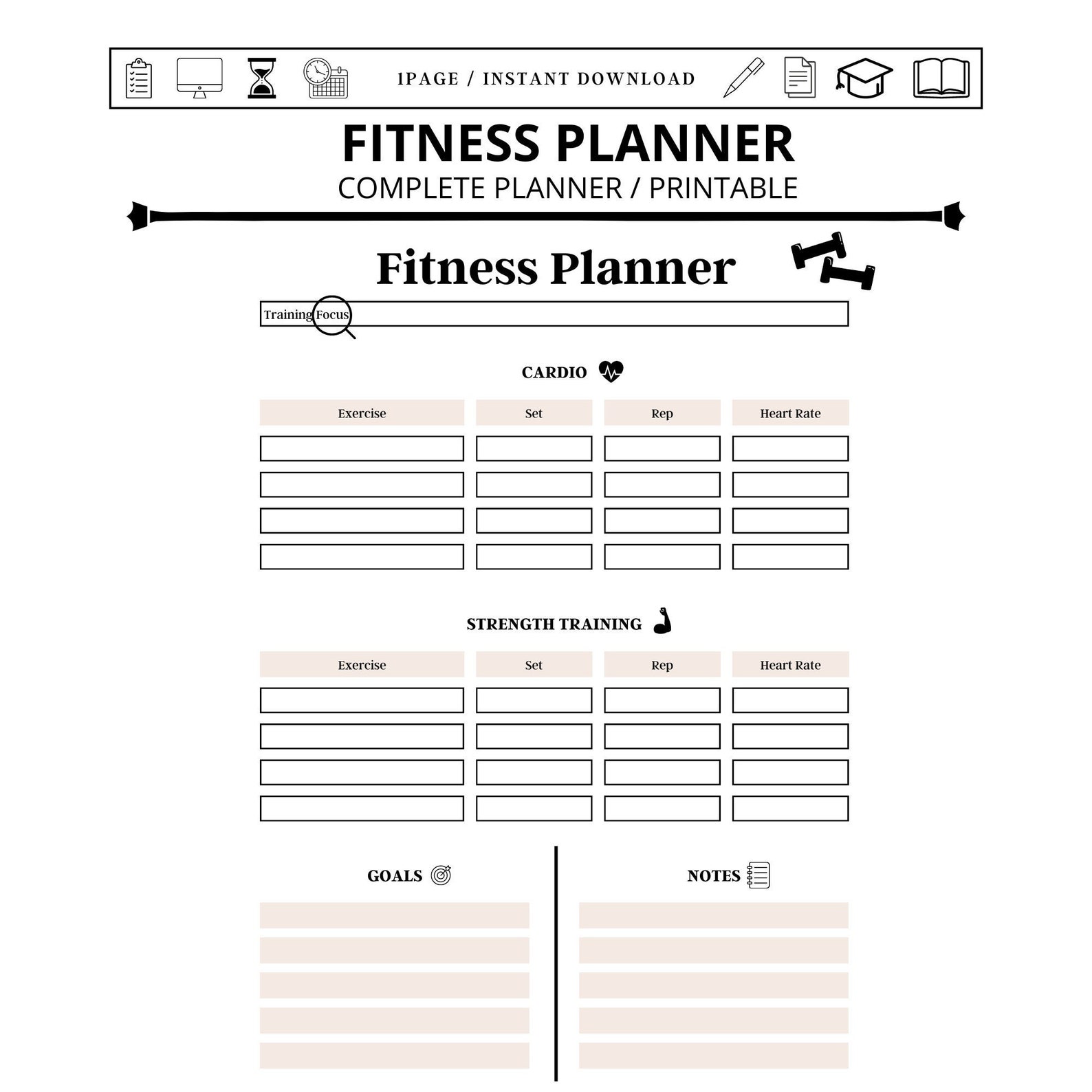 Fitness Planner Printable planner PDF Digital Fitness Planner Fitness ...