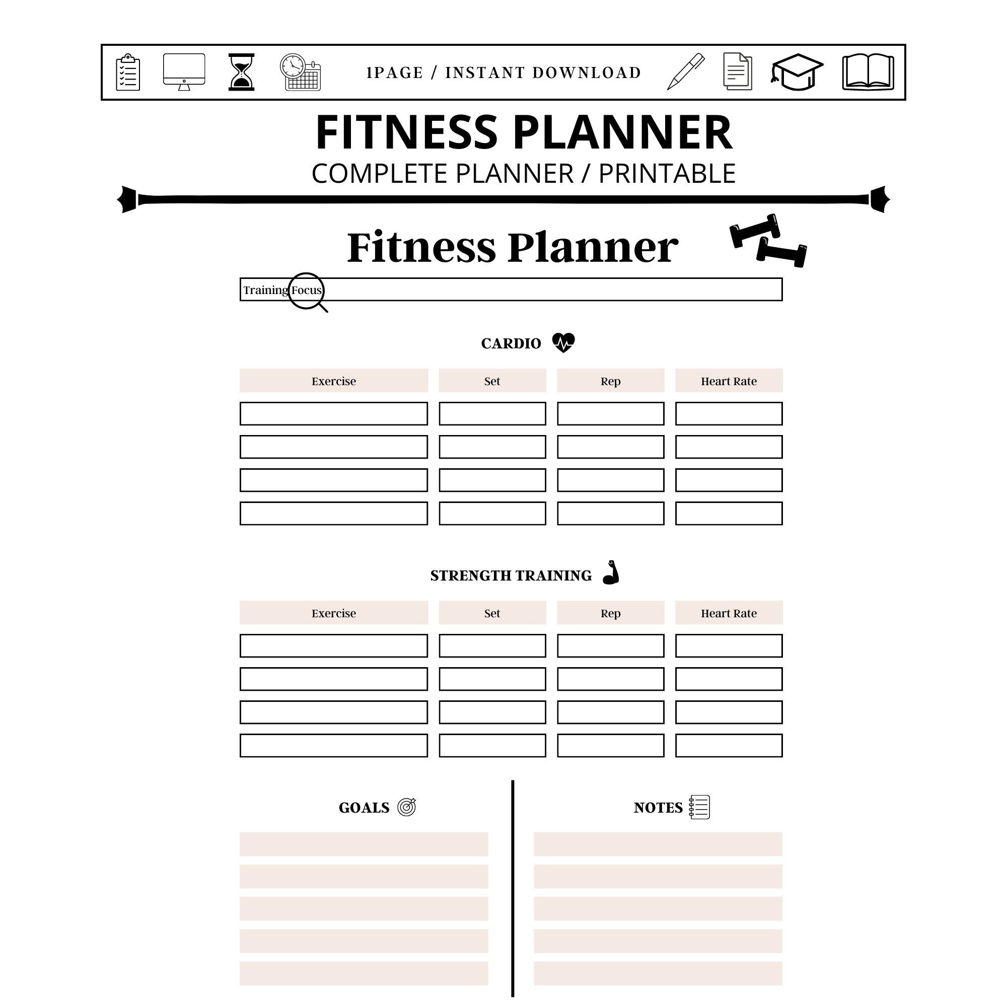 Fitness Planner Printable planner PDF Digital Fitness Planner Fitness ...