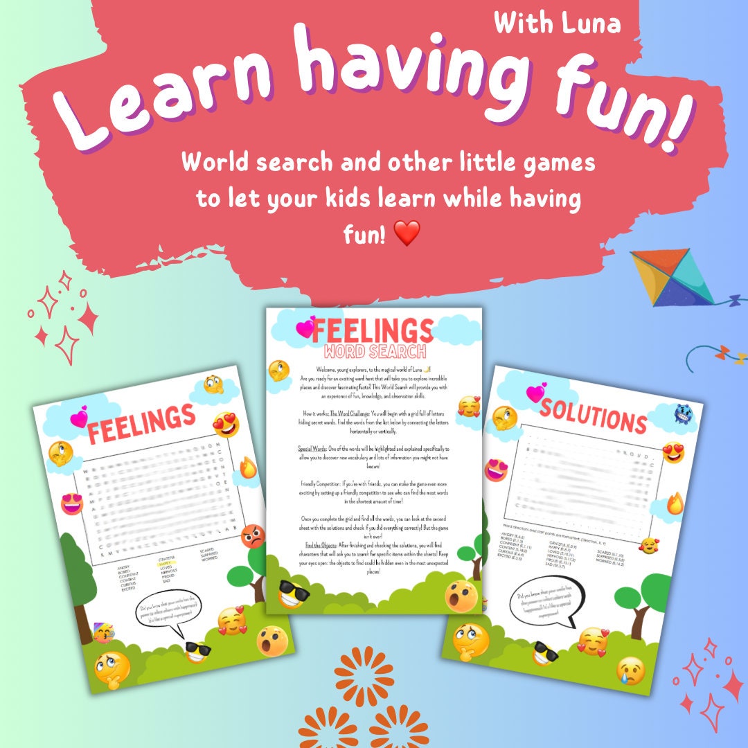 Word Search Printable Puzzle FEELINGS - Etsy
