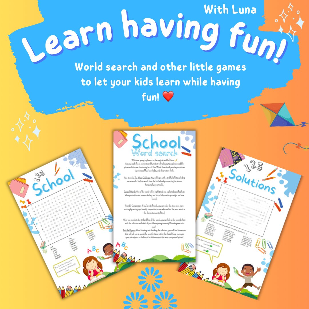 Word Search Printable Puzzle School - Etsy