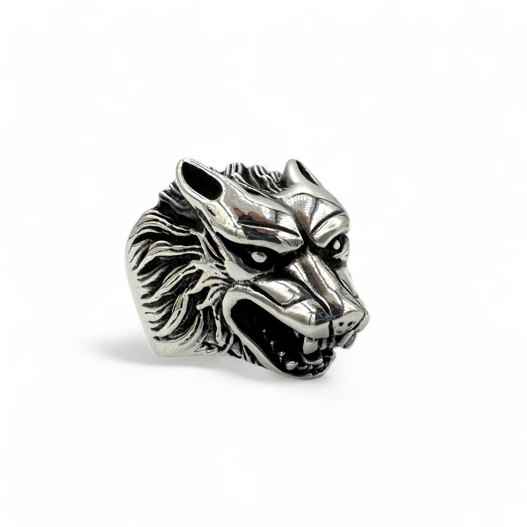 Wolf Head Ring Sterling Silver | Viking Witcher Jewelry | Silver Signet ...
