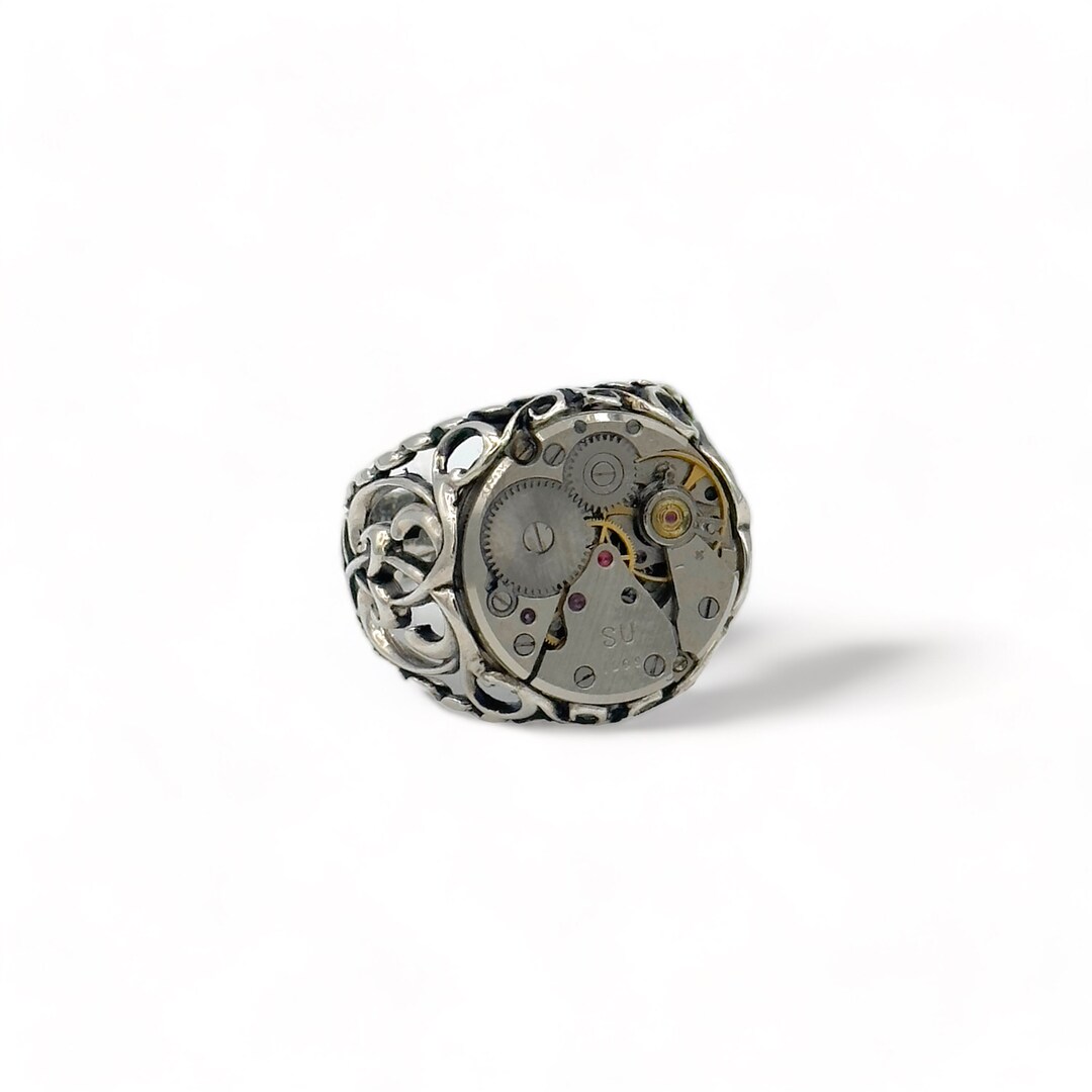 Gear Designed Ring for Men | 925 Sterling Silver Mechanical Timepiece ...