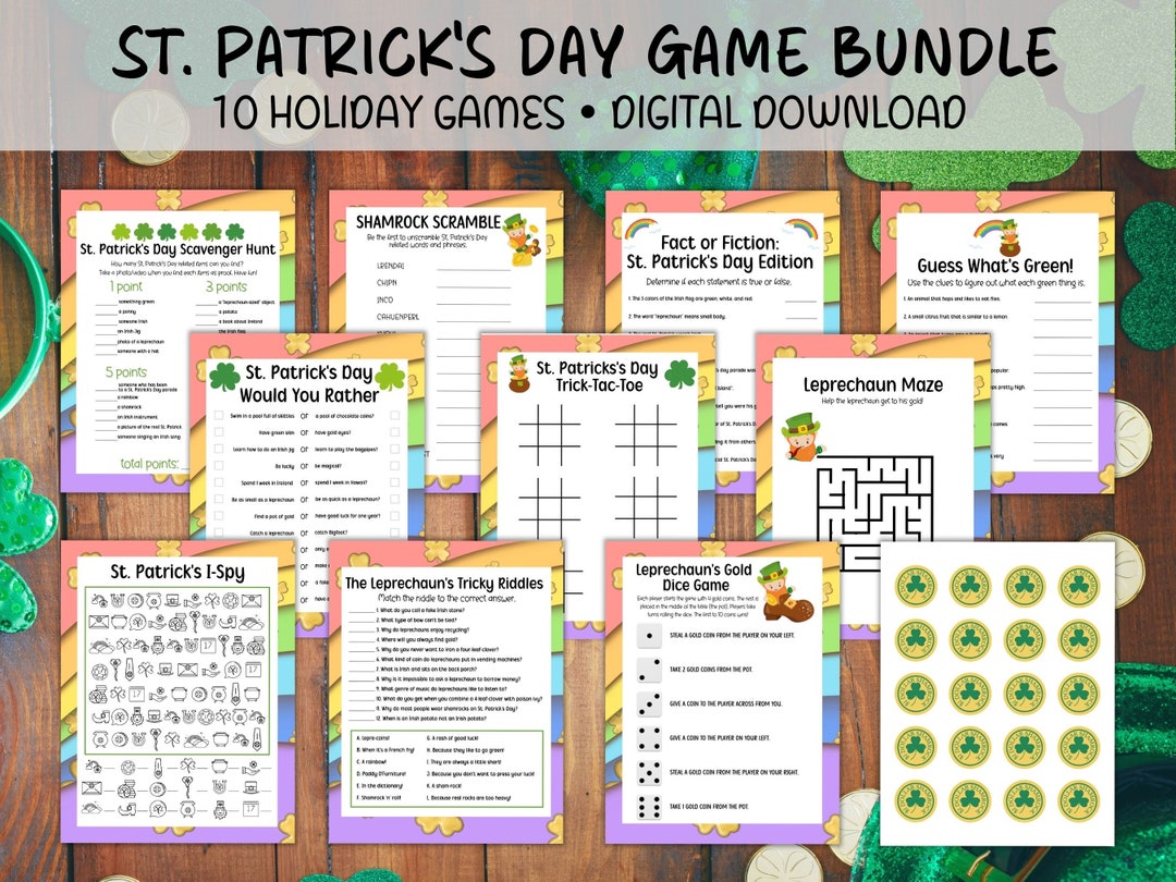 St. Patrick's Day Printable Games Bundle | Would You Rather, Holiday ...