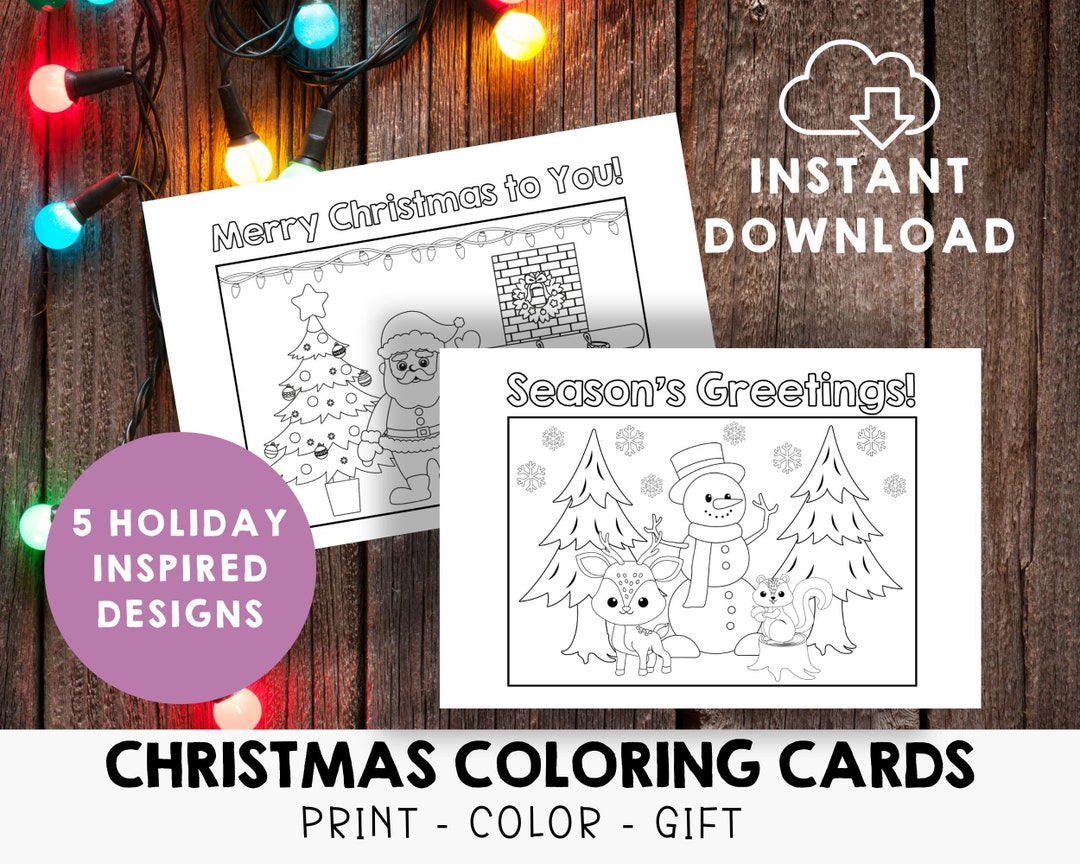 Christmas Coloring Cards, Christmas Coloring, Kids Colouring Cards, DIY ...
