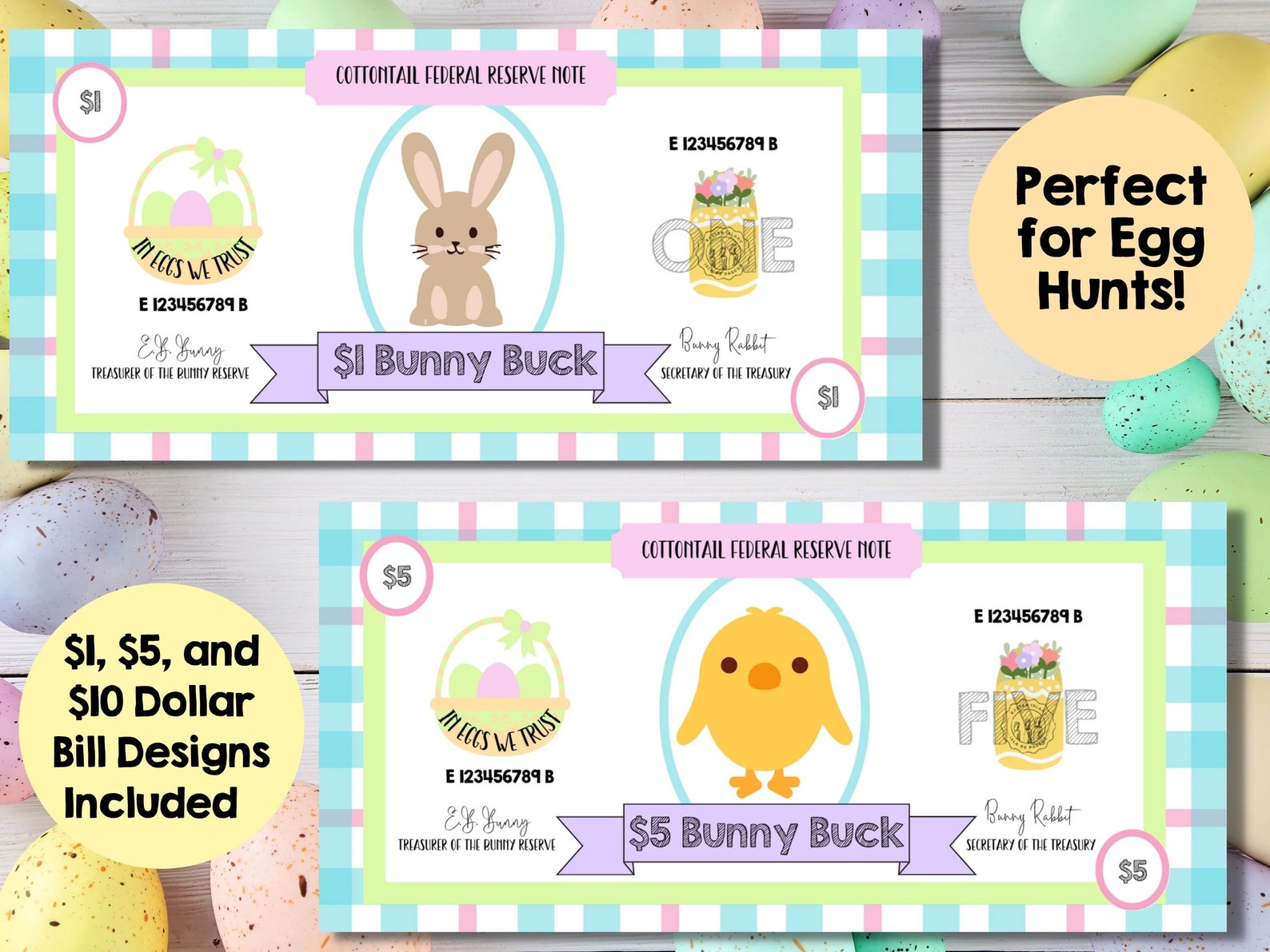 Printable Easter Bunny Bucks Money 1,5, & 10 Dollar Bills Great for ...