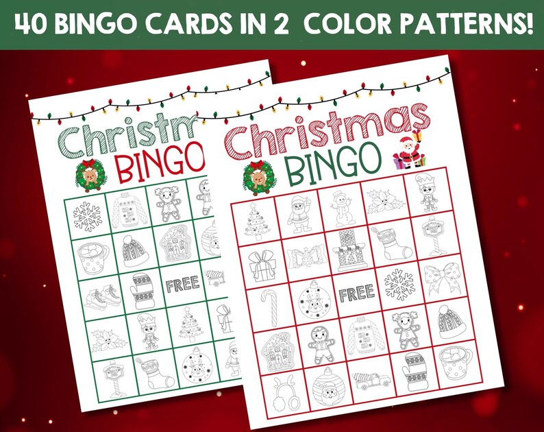 Printable Christmas Bingo Game | 40 Holiday Bingo Cards for Your Work ...