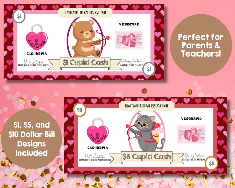 Printable Valentine's Day Play Money- 1,5,10 Cupid Bucks | Holiday ...