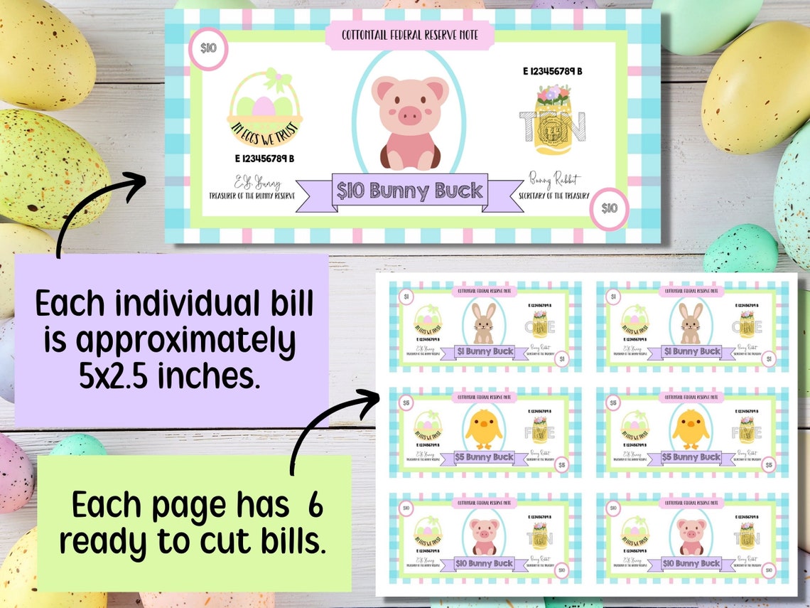 Printable Easter Bunny Bucks Money 1,5, & 10 Dollar Bills Great for ...