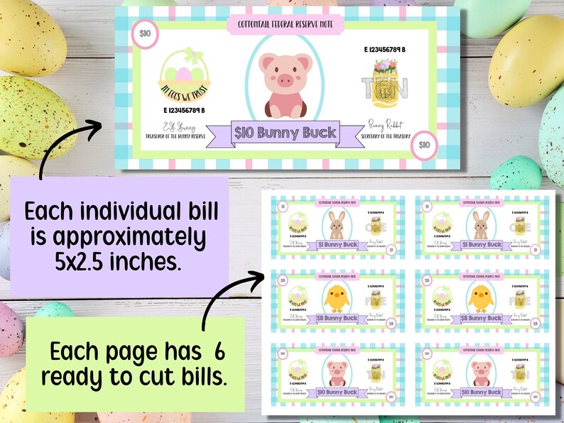 Printable Easter Bunny Bucks Money 1,5, & 10 Dollar Bills Great for ...