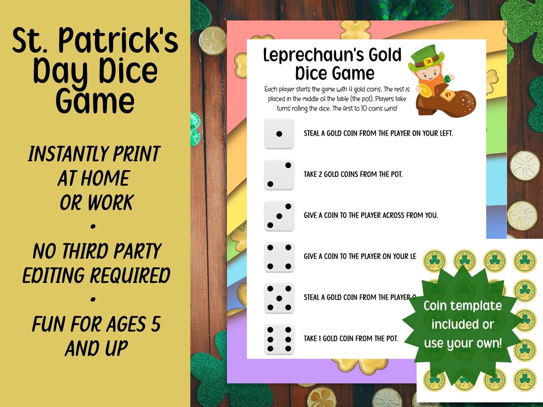 St. Patrick's Day Fun Dice Game Activity | St Patricks Day Printable ...