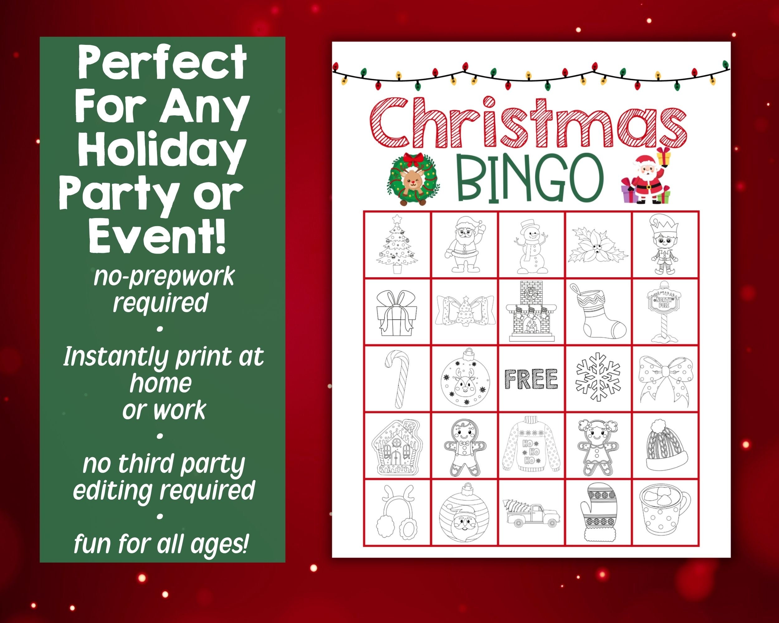 Printable Christmas Bingo Game | 40 Holiday Bingo Cards for Your Work ...