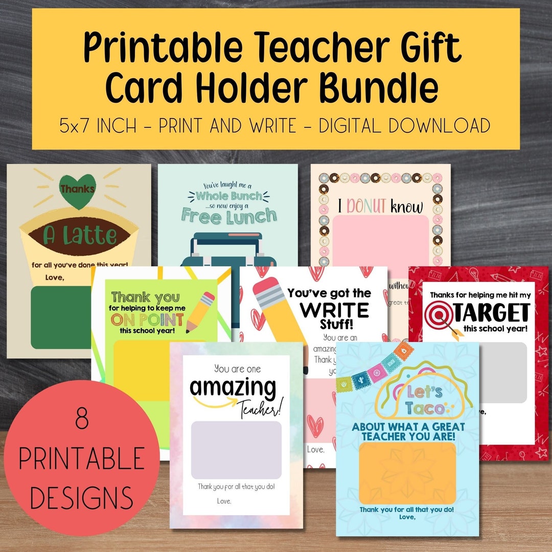 PRINTABLE Teacher Appreciation Gift Card Holder Template Bundle Perfect ...