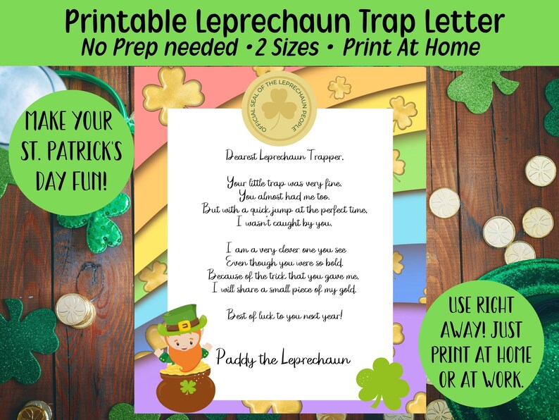 Printable Rainbow Leprechaun Trap Letter | St. Patrick's Day Sneaky ...