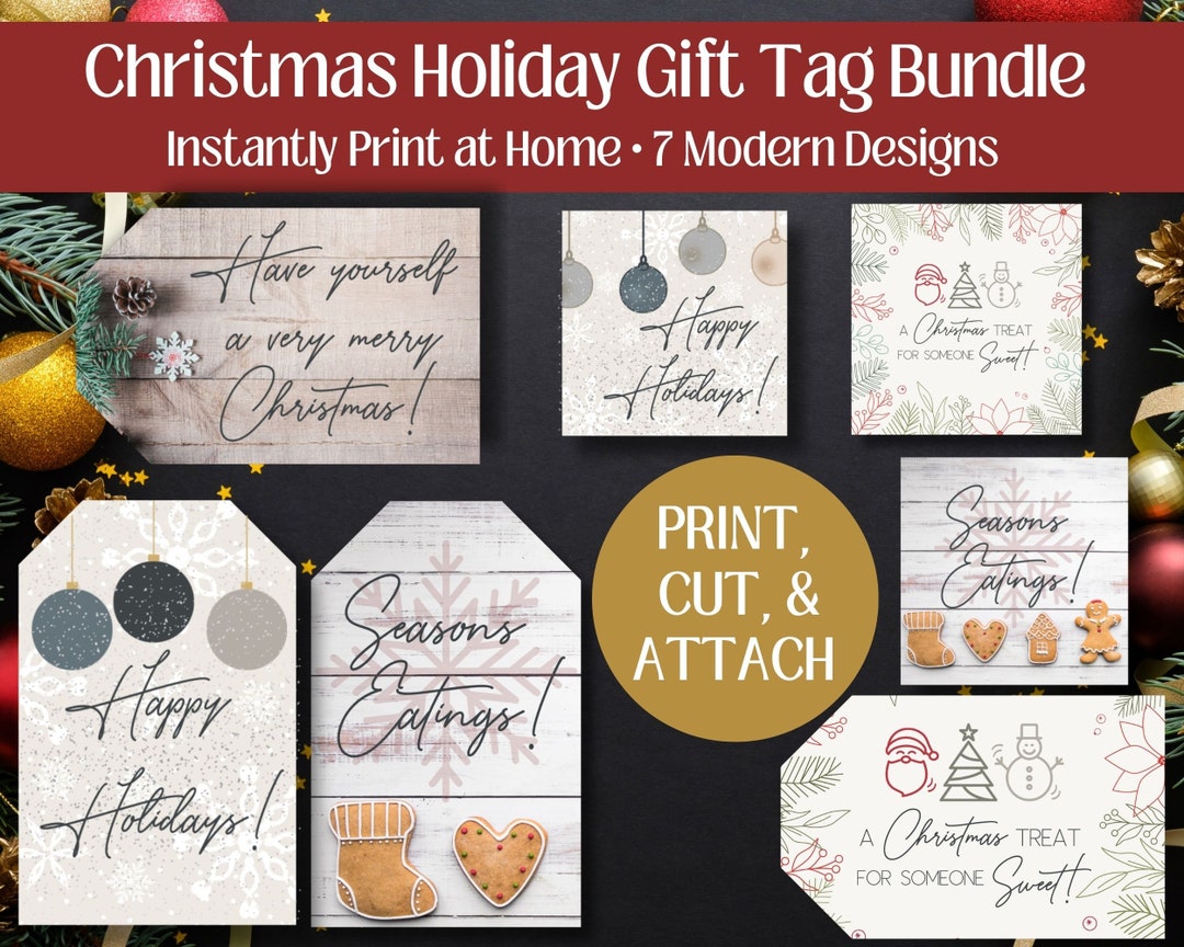 Printable Christmas Gift Tags - 2 Tag Types in 4 Unique Designs, DIY ...