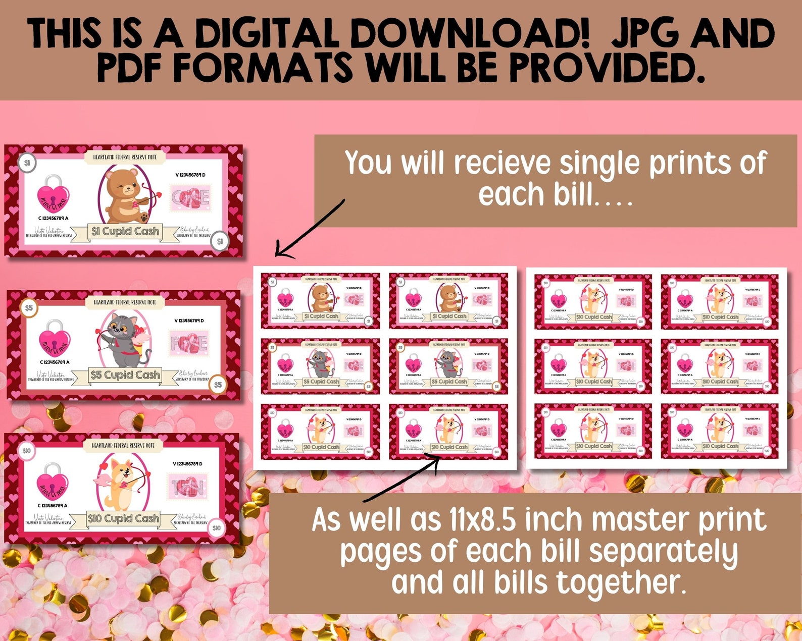 Printable Valentine's Day Play Money- 1,5,10 Cupid Bucks | Holiday ...