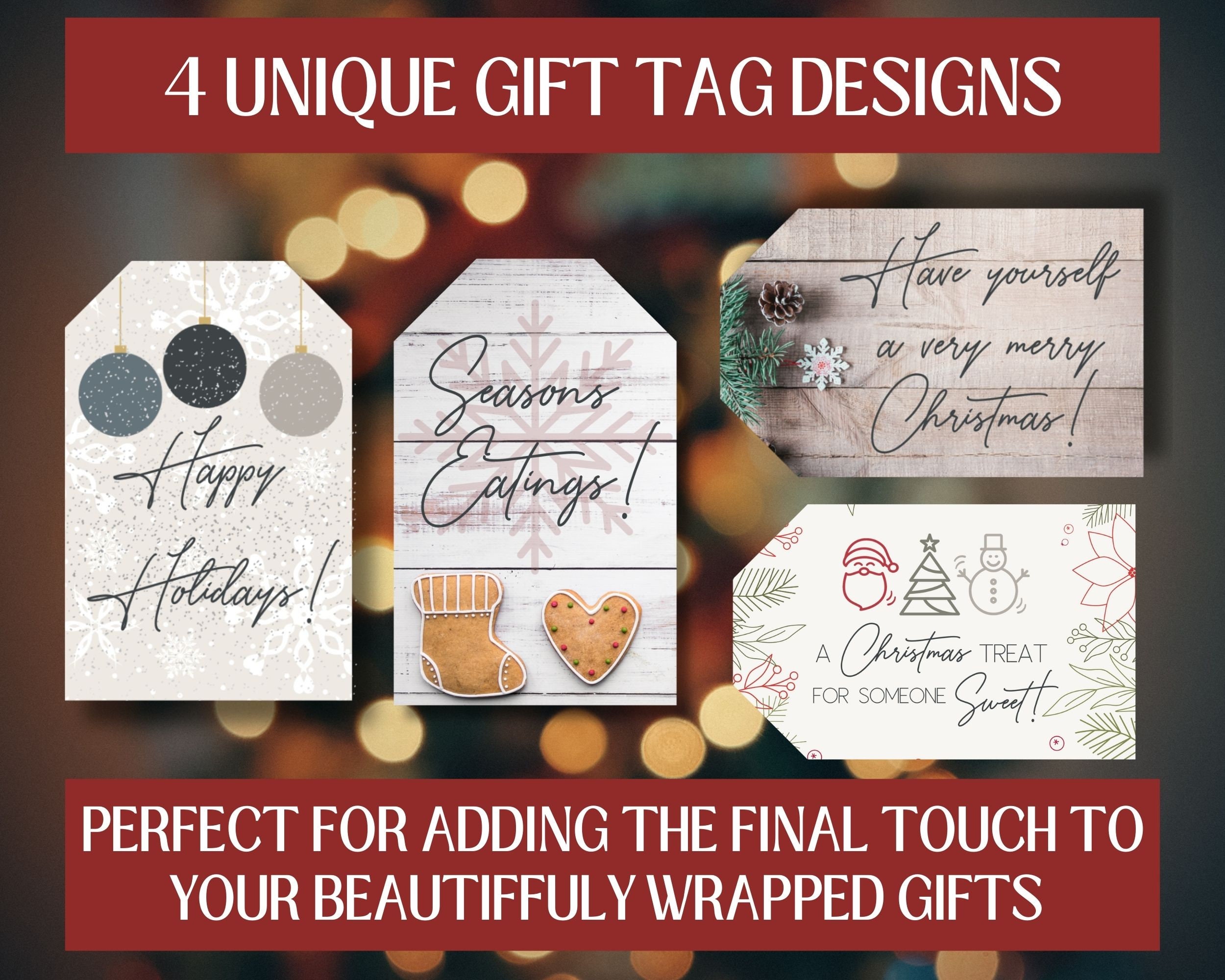 Printable Christmas Gift Tags - 2 Tag Types in 4 Unique Designs, DIY ...
