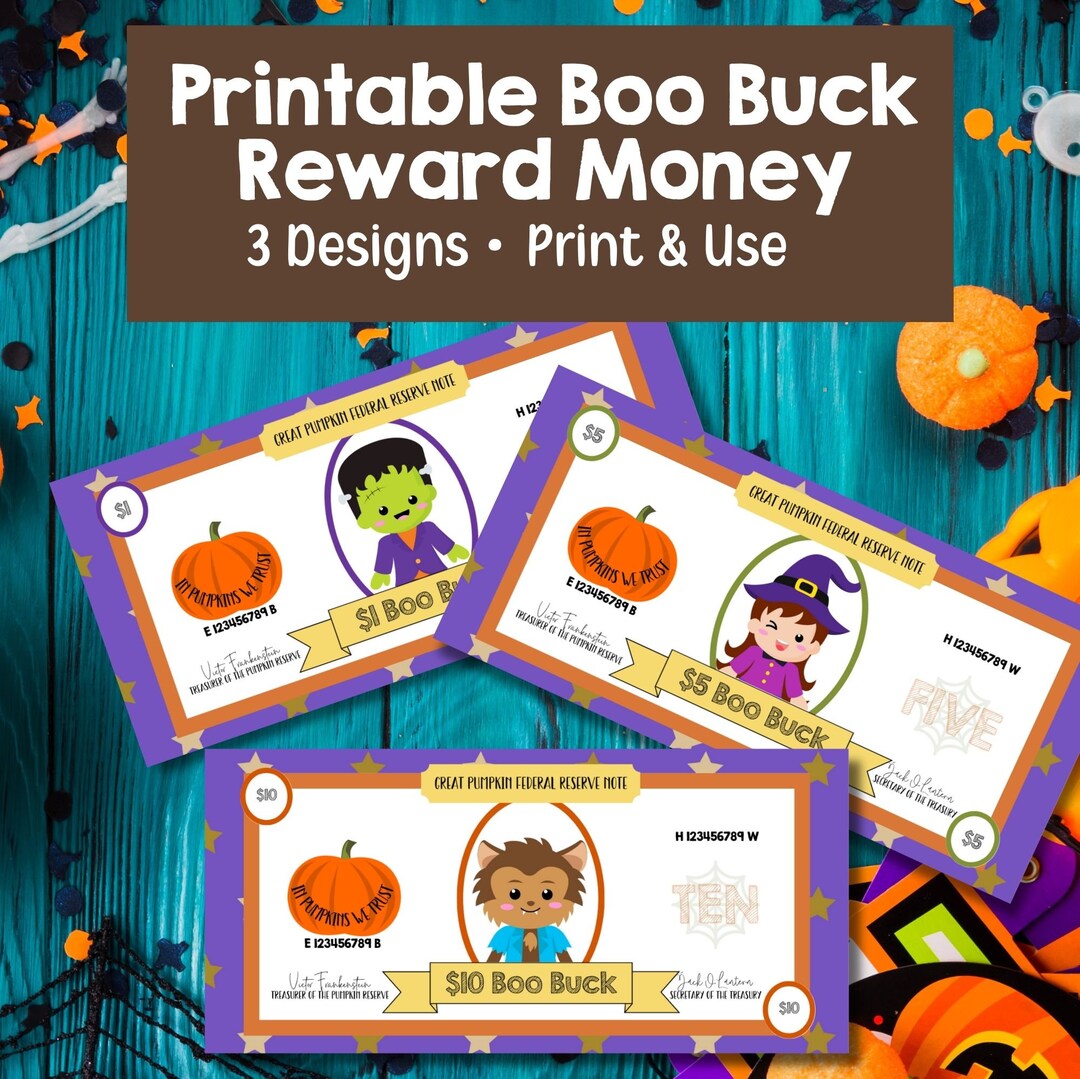 Printable Halloween Reward Money for Classroom Fall Party Favors, Boo ...