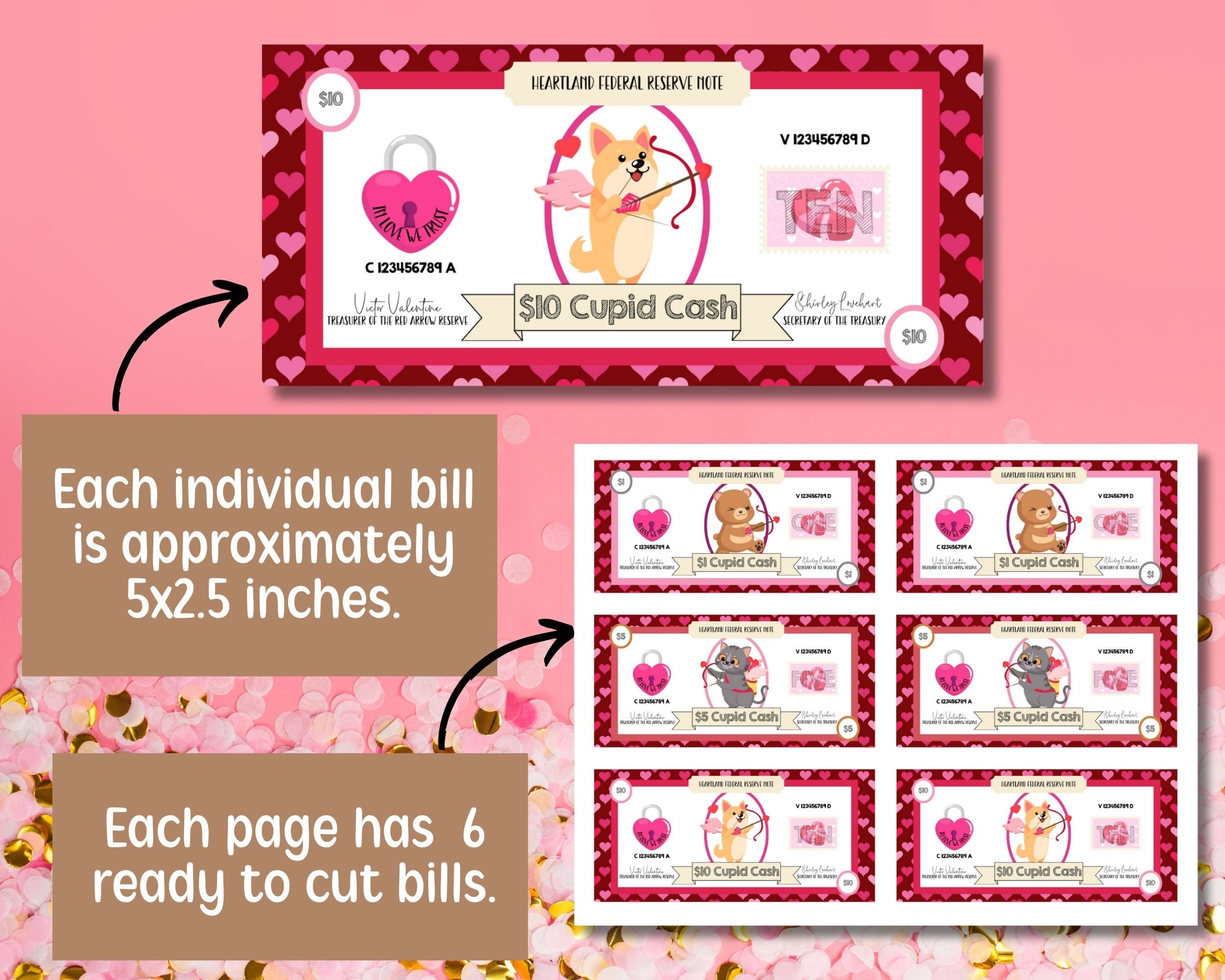 Printable Valentine's Day Play Money- 1,5,10 Cupid Bucks | Holiday ...