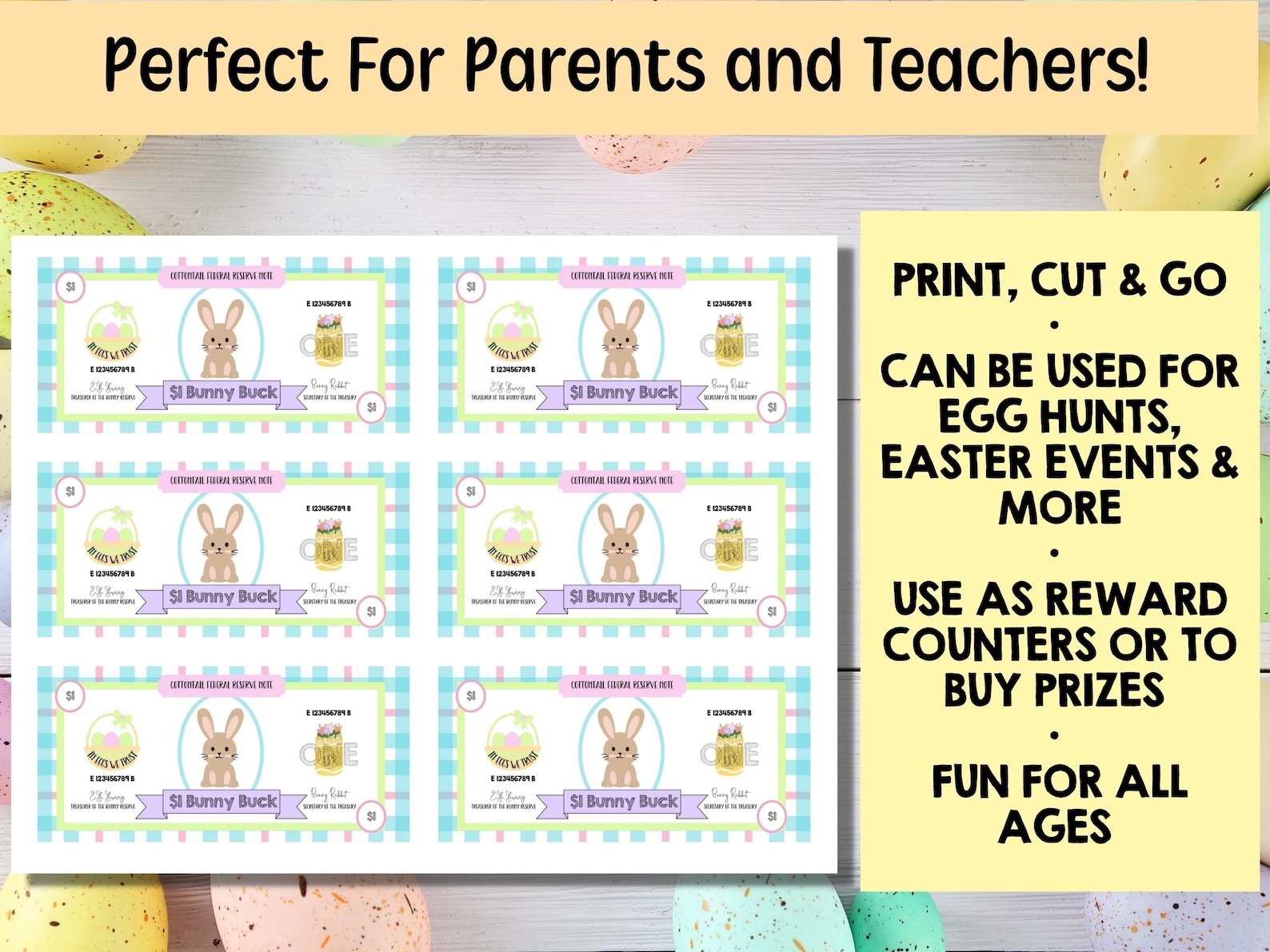 Printable Easter Bunny Bucks Money 1,5, & 10 Dollar Bills Great for ...