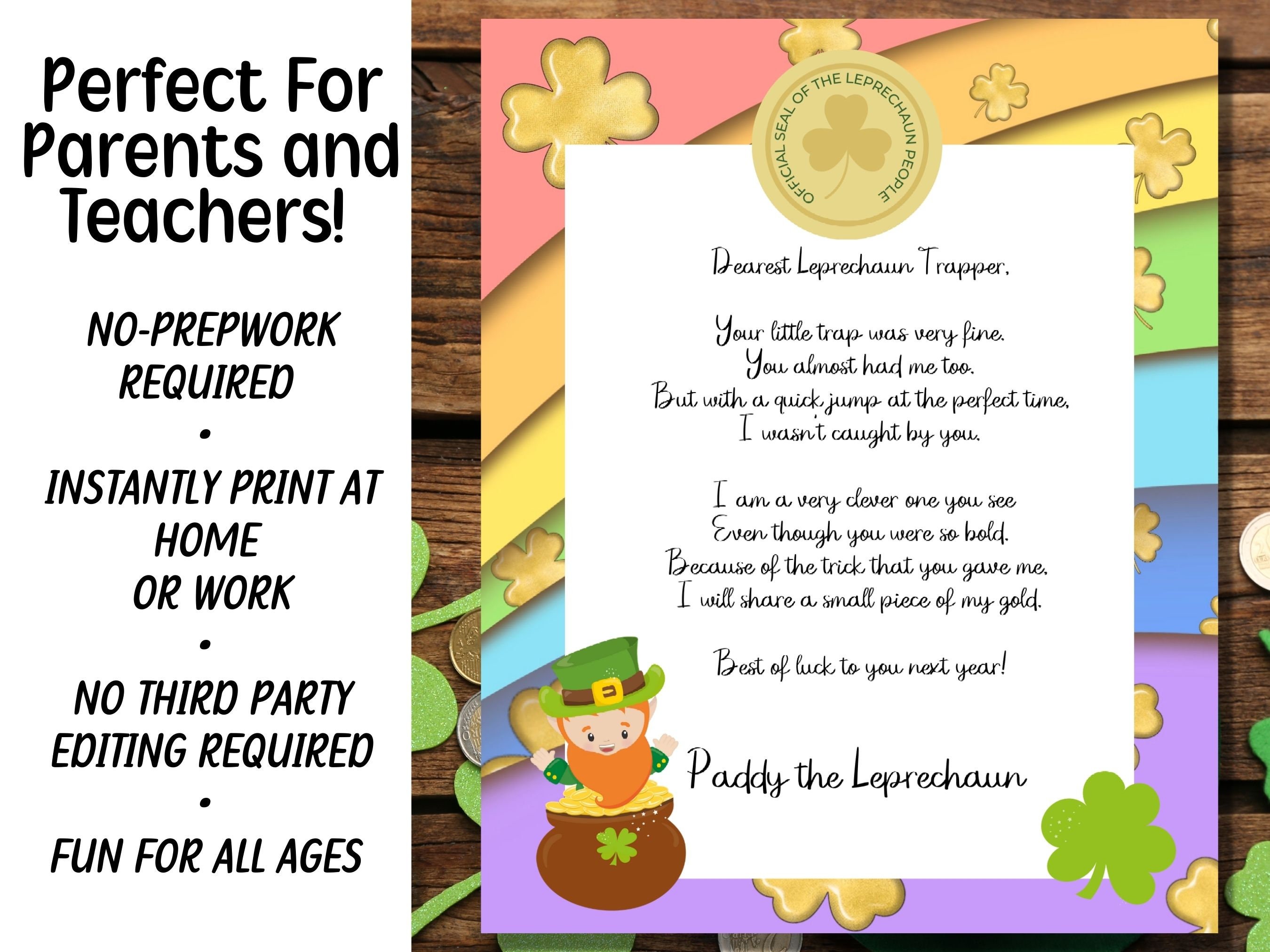 Printable Rainbow Leprechaun Trap Letter | St. Patrick's Day Sneaky ...