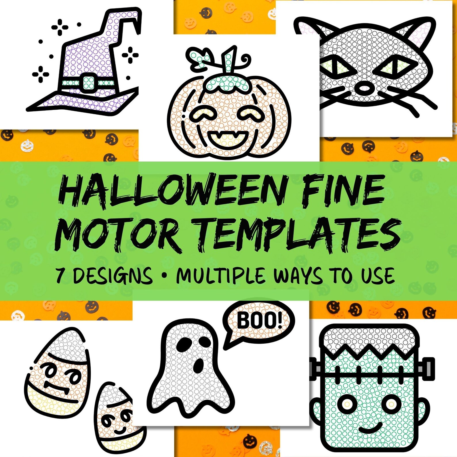 Halloween Fine Motor Activity Templates for Q-tip Painting, Crafting ...