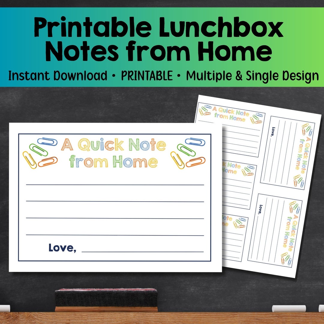 Printable Lunchbox Love Note Cards for School or Work | School Reminder ...
