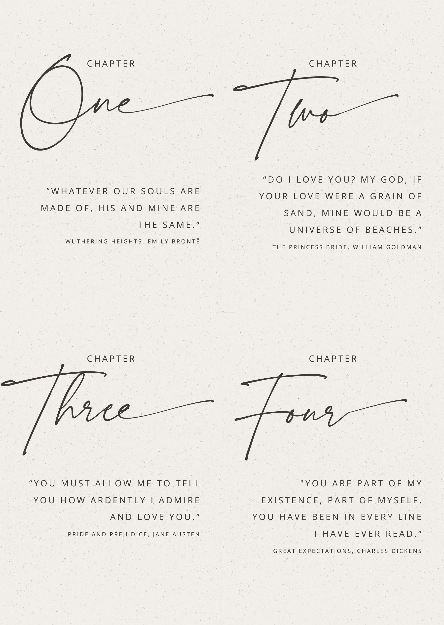Literary Wedding Table Numbers – Custom Book Quotes (digital Download ...