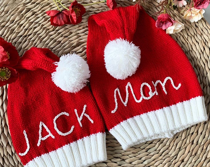 Personalized Knitted Santa Hat, My First Christmas Hat, Customized ...