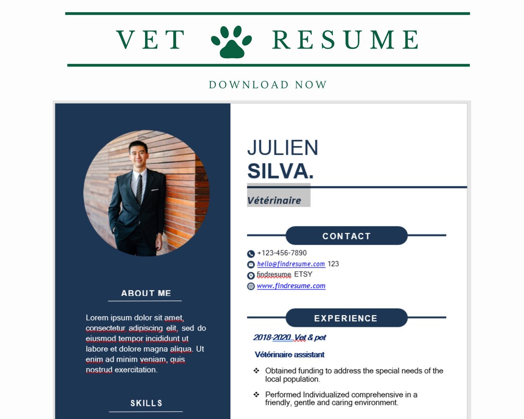 Veterinarian Resume, Vet Grad Resume Template for Word, Mac Pages ...