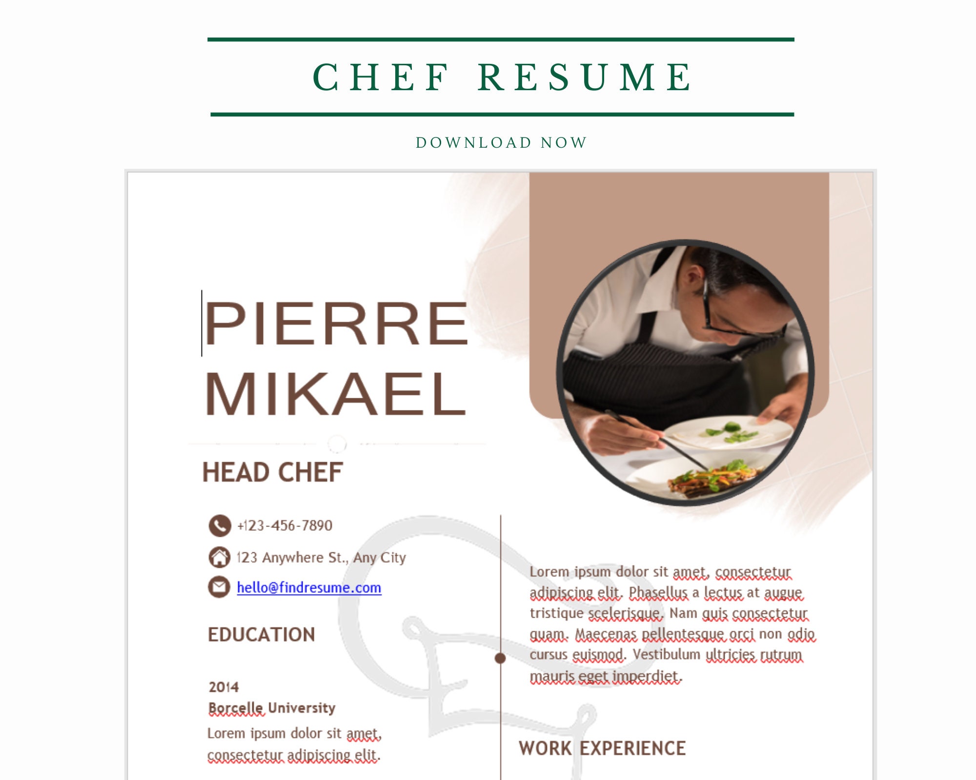 Chef Resume Template Microsoft Word, Sous Chef Resume, Cv Template ...
