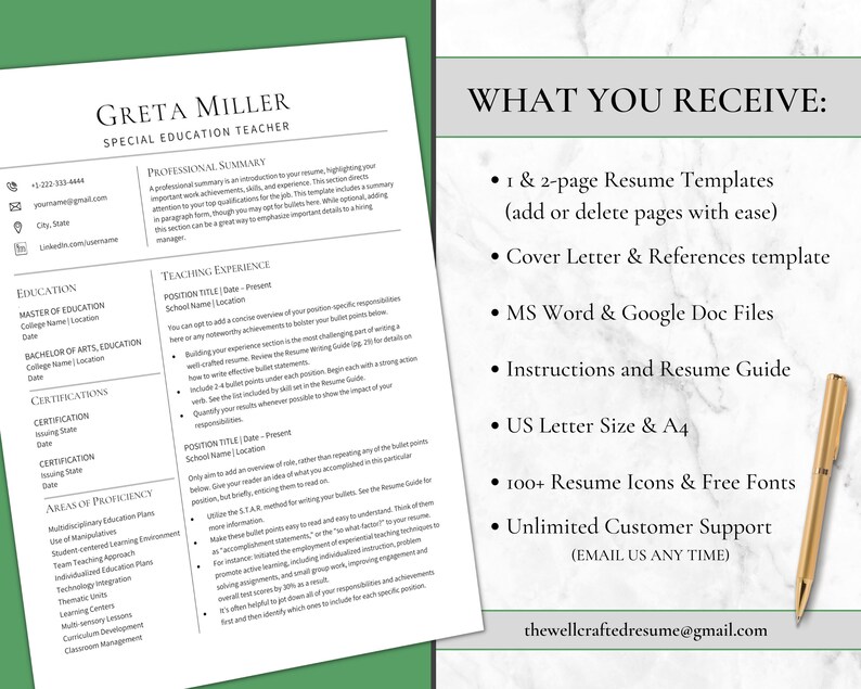 2023 Teacher Resume Template, CV, Google Docs, MS Word, Modern ...