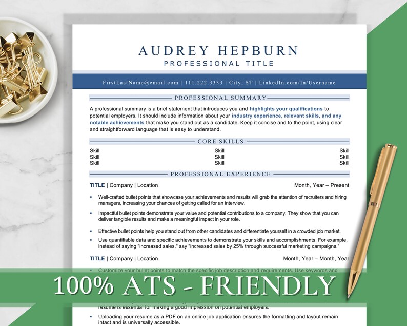 Professional, Resume Template, Modern Executive, Microsoft Word CV, MS ...