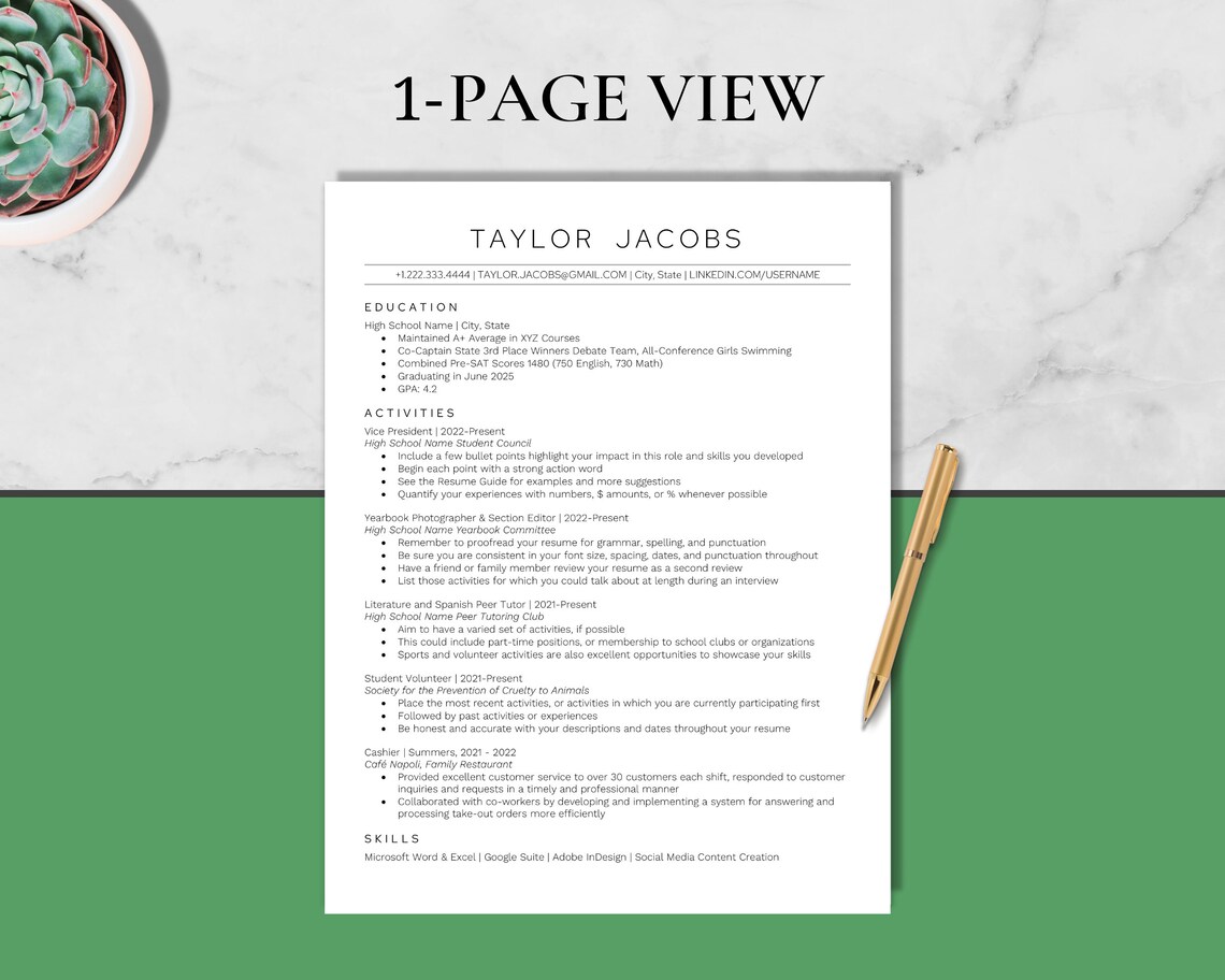 Student Resume Template, Activities Resume, High School Resume ...