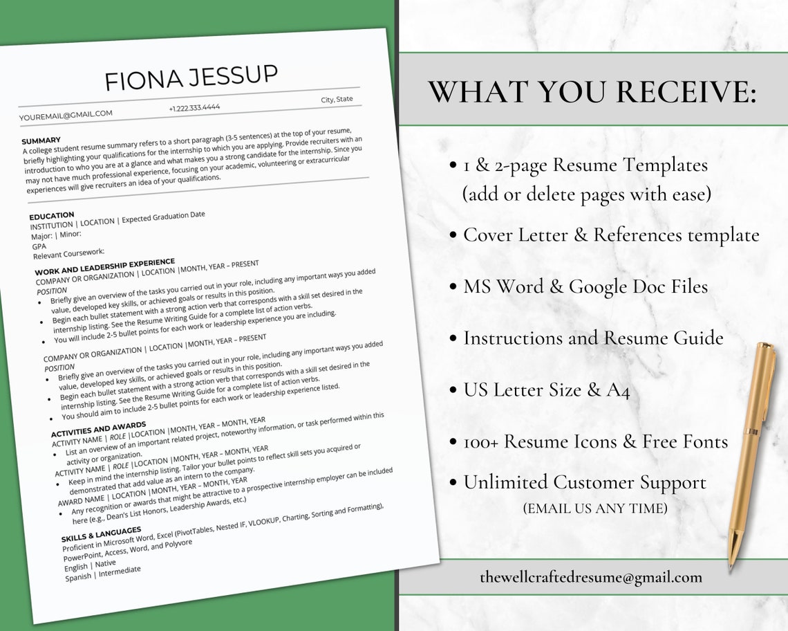 Internship Resume Template, College Resume, Student Resume, CV, Google ...