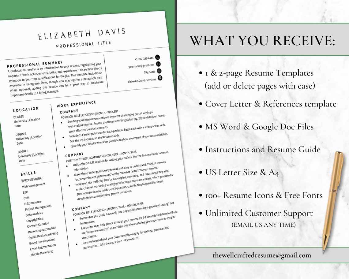 2023 Resume Template, CV, Google Docs, MS Word, ATS Friendly, Executive ...