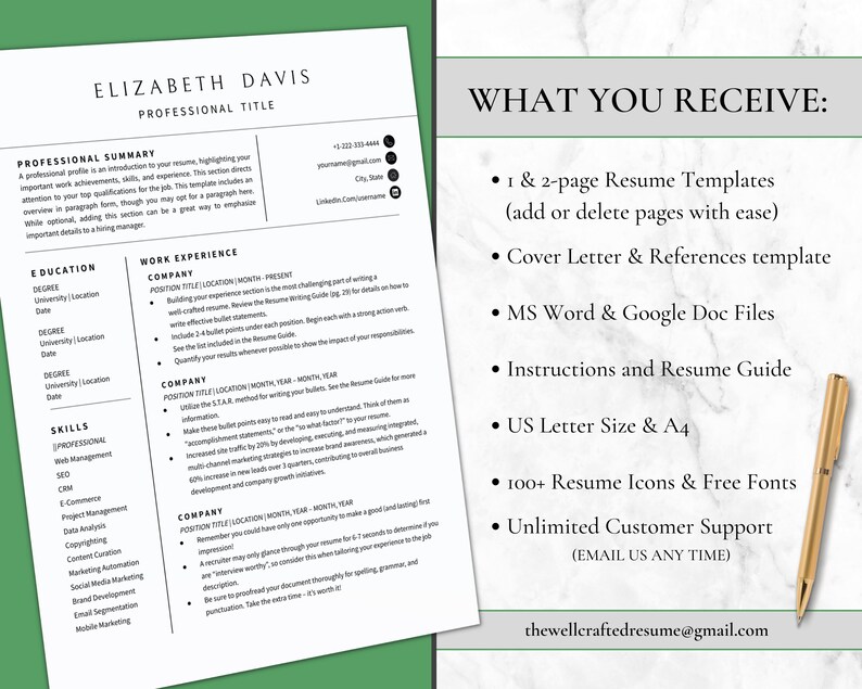 2023 Resume Template, CV, Google Docs, MS Word, ATS Friendly, Executive ...