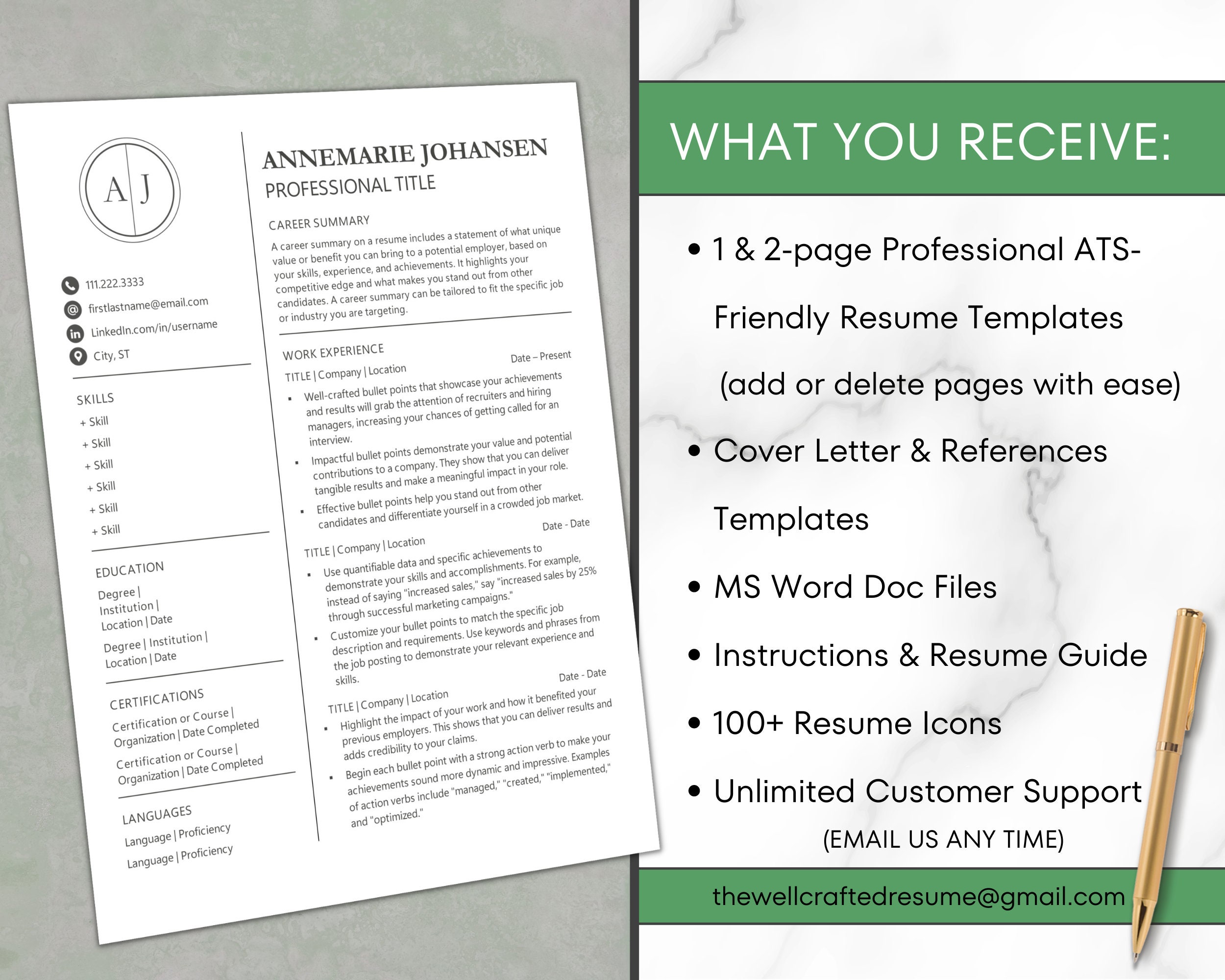 Monogram Resume, Professional Template, Executive Resume, Minimal ...
