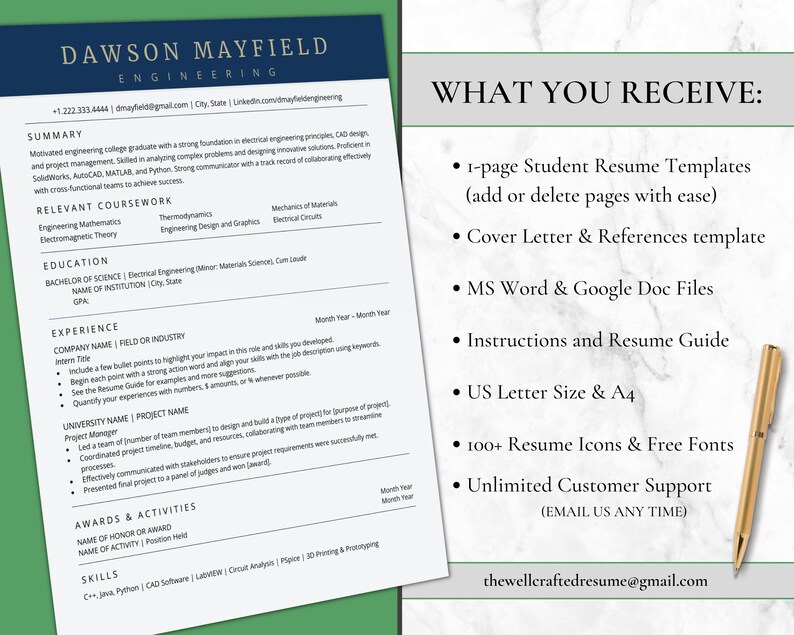 Student Resume Template, Activities Resume, Engineering Resume, College ...