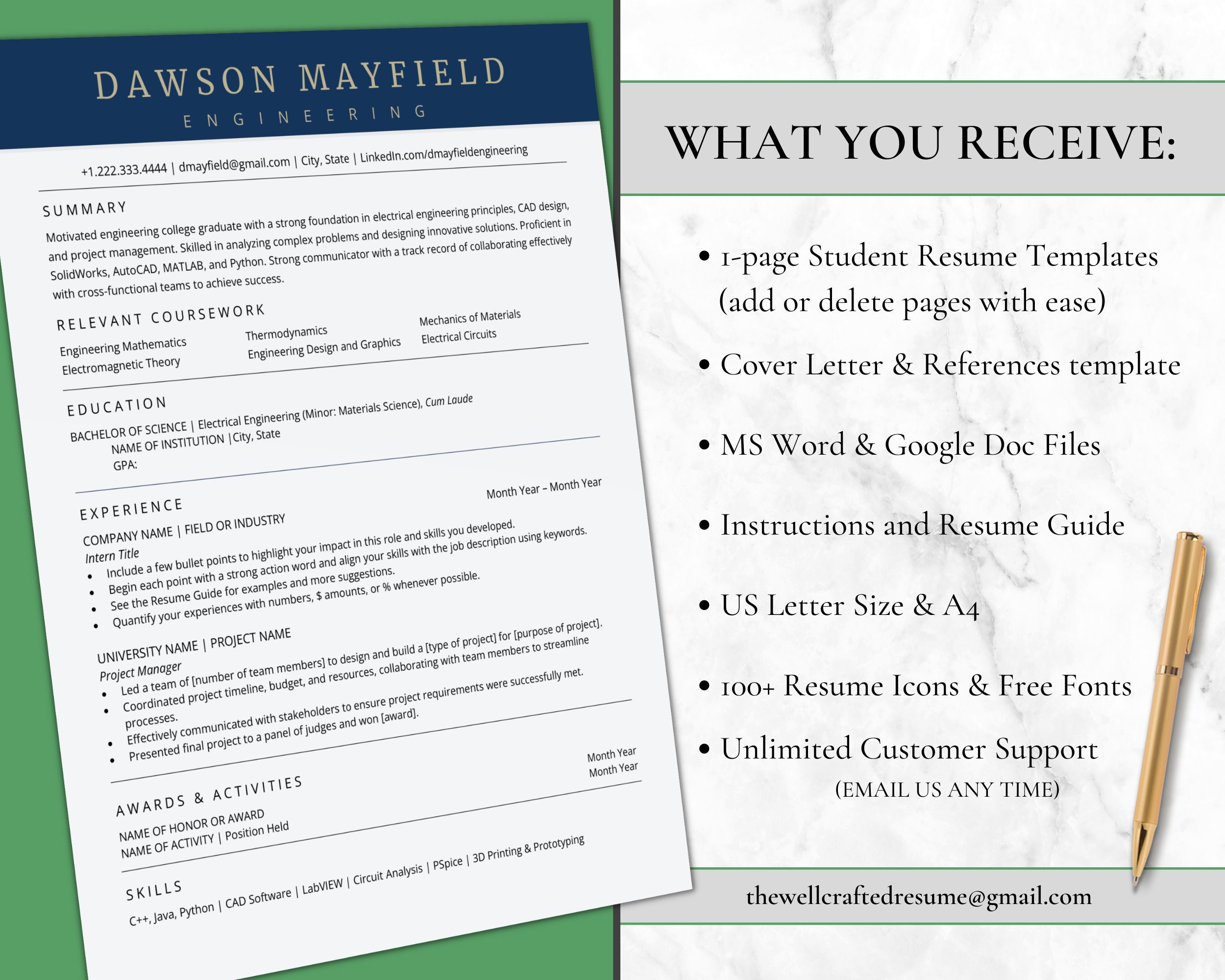 Student Resume Template, Activities Resume, Engineering Resume, College ...