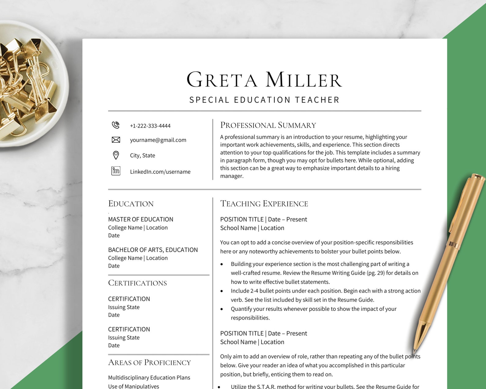 2023 Teacher Resume Template, CV, Google Docs, MS Word, Modern ...
