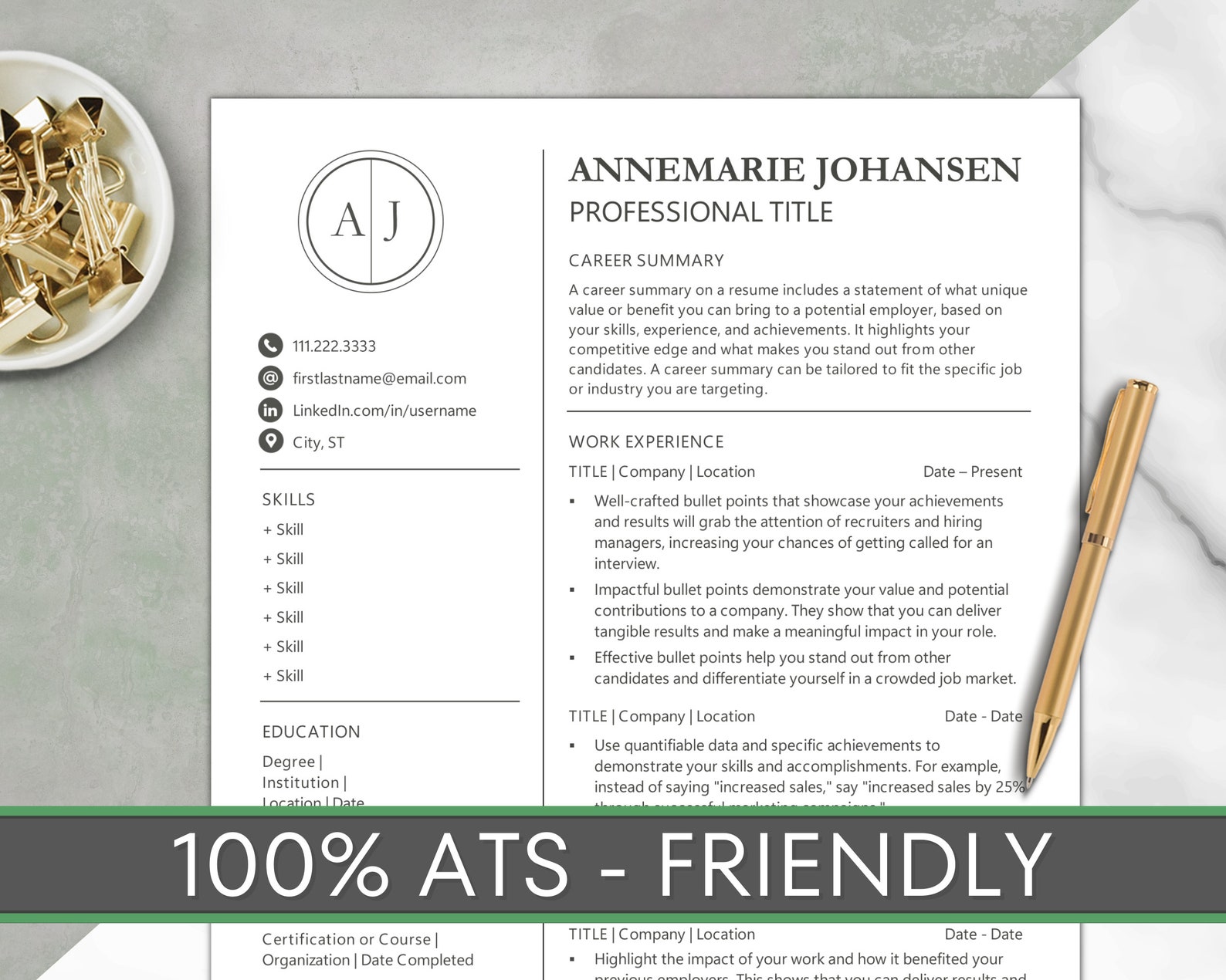 Monogram Resume, Professional Template, Executive Resume, Minimal ...