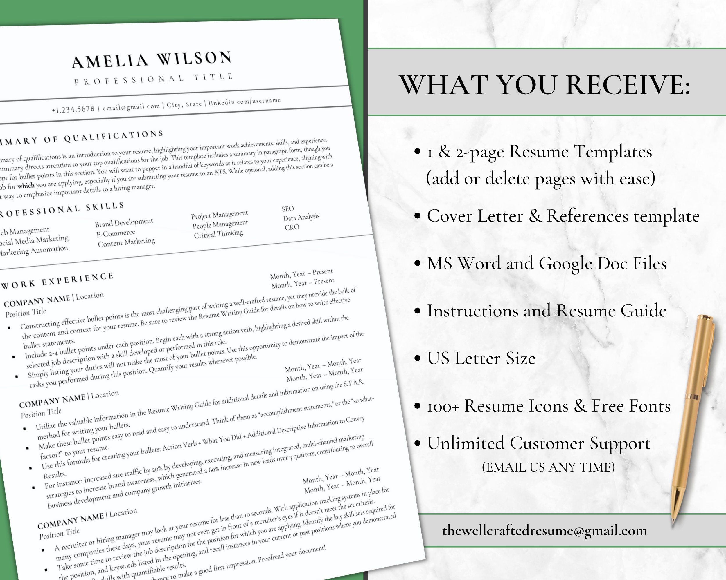 2023 Professional Resume Template, CV, Google Docs, MS Word, ATS ...