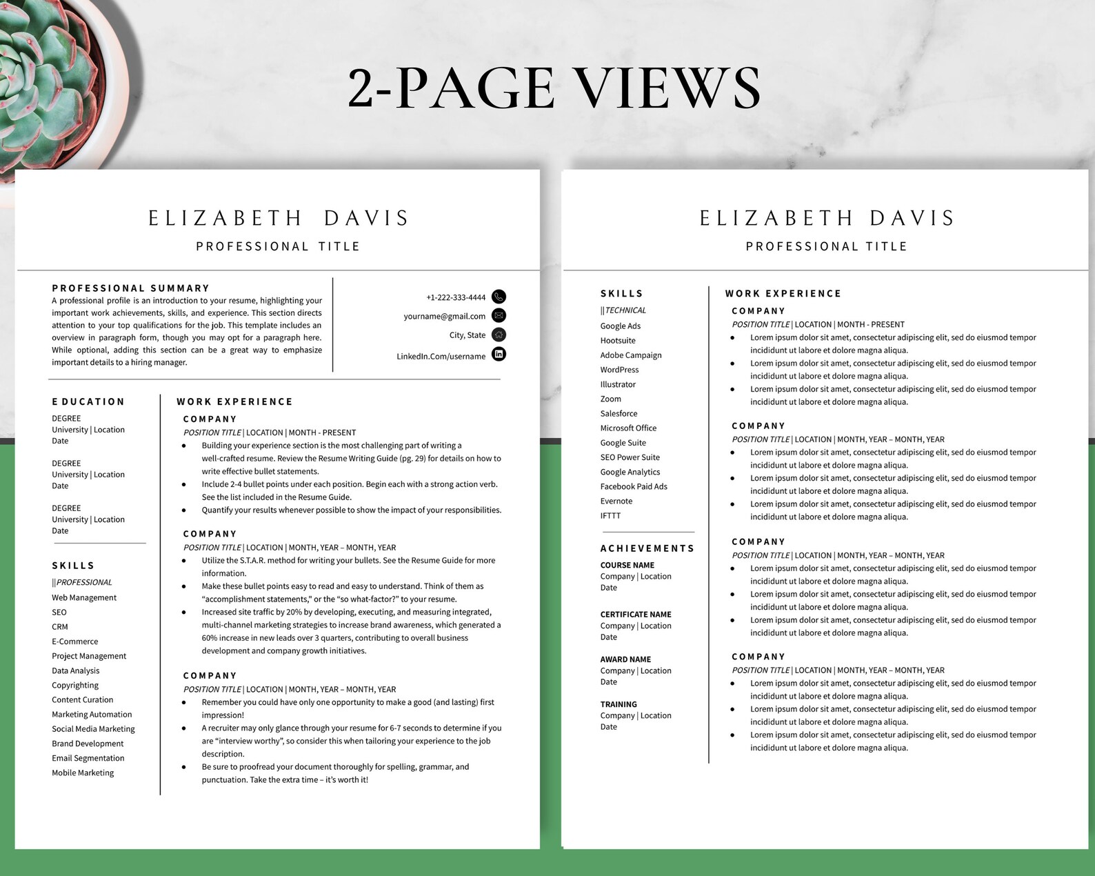 2023 Resume Template, CV, Google Docs, MS Word, ATS Friendly, Executive ...