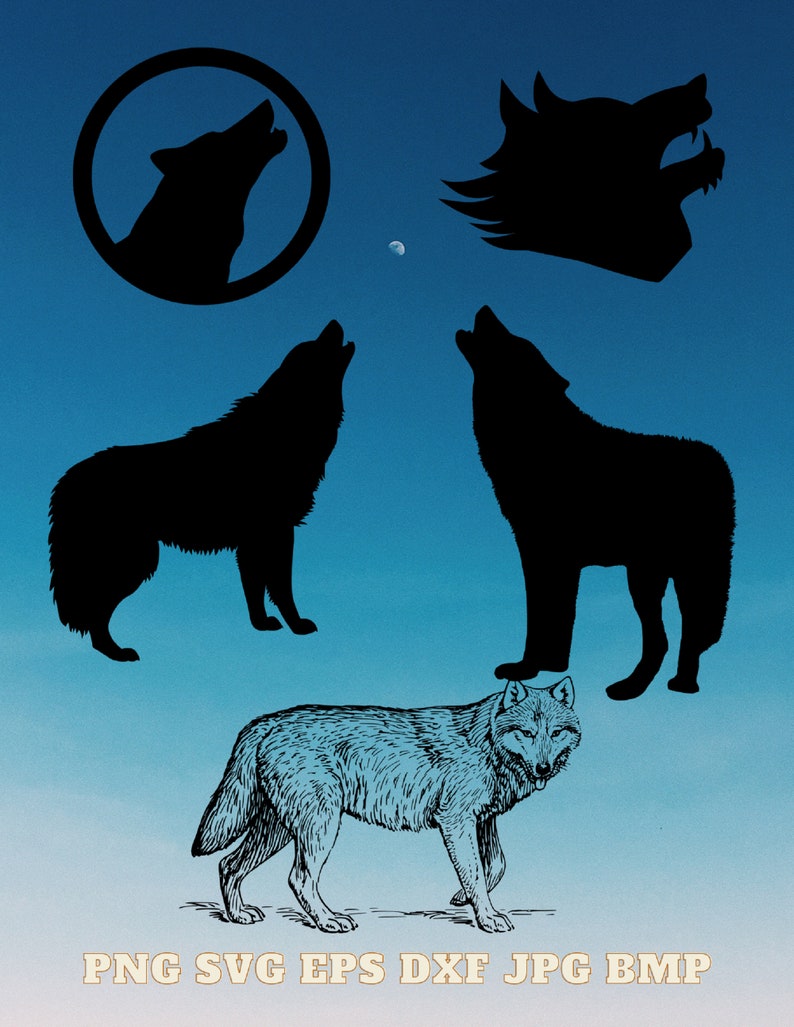 5 Wolf Silhouettes | Cut File | Clipart | Can Be Used for Clothing ...