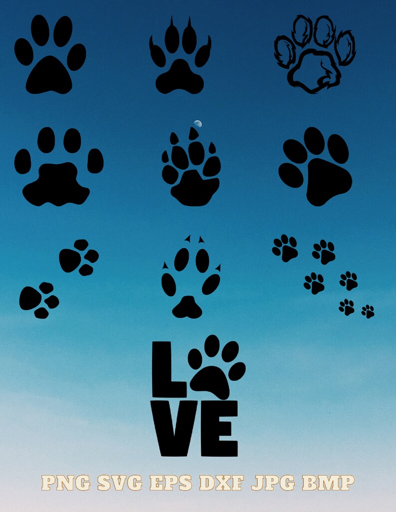10 Paw Print Silhouettes | Cut File | Clipart | Can Be Used for ...