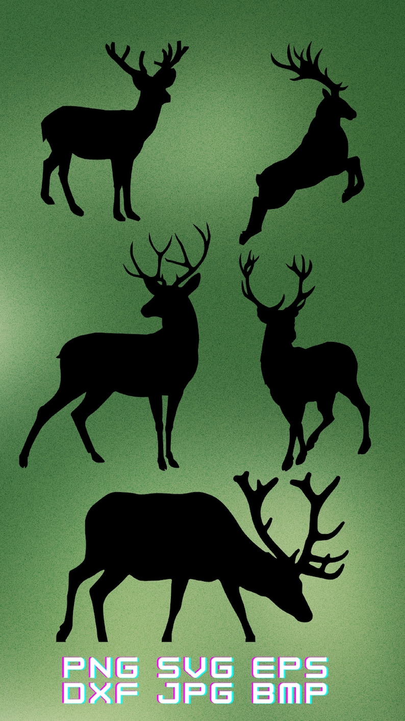5 Deer Silhouettes | Cut File | Clipart | Can Be Used for Clothing ...
